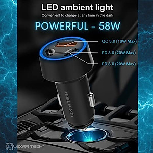 USB C Car Charger Fast Charging - LEXAA TECH 58W USB Car Charger Adapter Dual Port PD&QC 3.0 Compatible with iPhone 14 13 12 Pro Max X XR XS 8 Samsung Galaxy Note 20/10 S23/22/21 Google Pixel