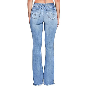 YMI Women's Wannabettabutt Highrise Super Flare Distressed Hem Denim Jeans(Medium Blue Rips,1)
