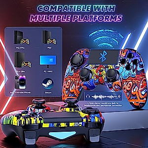 Nonbliep 2 Pack Wireless for PS4 Controller Compatible with Playstation 4/PS4 Slim/PS4 Pro with Turbo/6-Axis Motion Sensor/1000mAh Battery/Headphone Audio Replacement for PS4 Controller