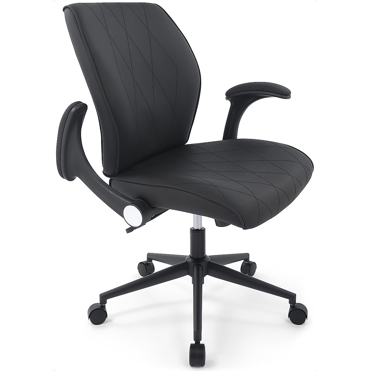 CHAIRMAN Premium Faux Leather Padded Mid-Back Adjustable-Height/Tilt, Swivel Office Computer Desk Chair with Flip-up Arms, Ergo Design for Sedentariness, Black