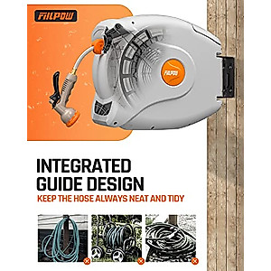 FIILPOW 100 FT 1/2" Retractable Garden Hose Reel, Any Length Lock, Heavy-Duty Wall Mounted Hose Reel with Automatic Rewind, Brass Connector, Adjustable Patterns, 180° Garden Watering & Car Washing