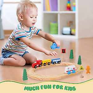 DeXop Wooden Train Set Toys Toddler, 33 Pieces Magnetic Trains Wood Tracks, Train Toy Cars Birthday Gift for 3 4 5 6 Years Old Boys Girls, Wood Train Pack Fits Thomas Brio Melissa and Doug