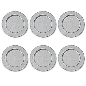 KX-WARE Silver Galvanized Steel Charger Plate, 13-inch Beaded Charger Plates Dinnerware Dishes, Set of 6