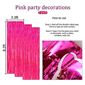3-Pack Pink Backdrop Party Decorations Tinsel Curtain Party Backdrop Pink Birthday Decorations Photo Booth Streamer Backdrop Pink Theme Bachelorette Graduation Party Decorations