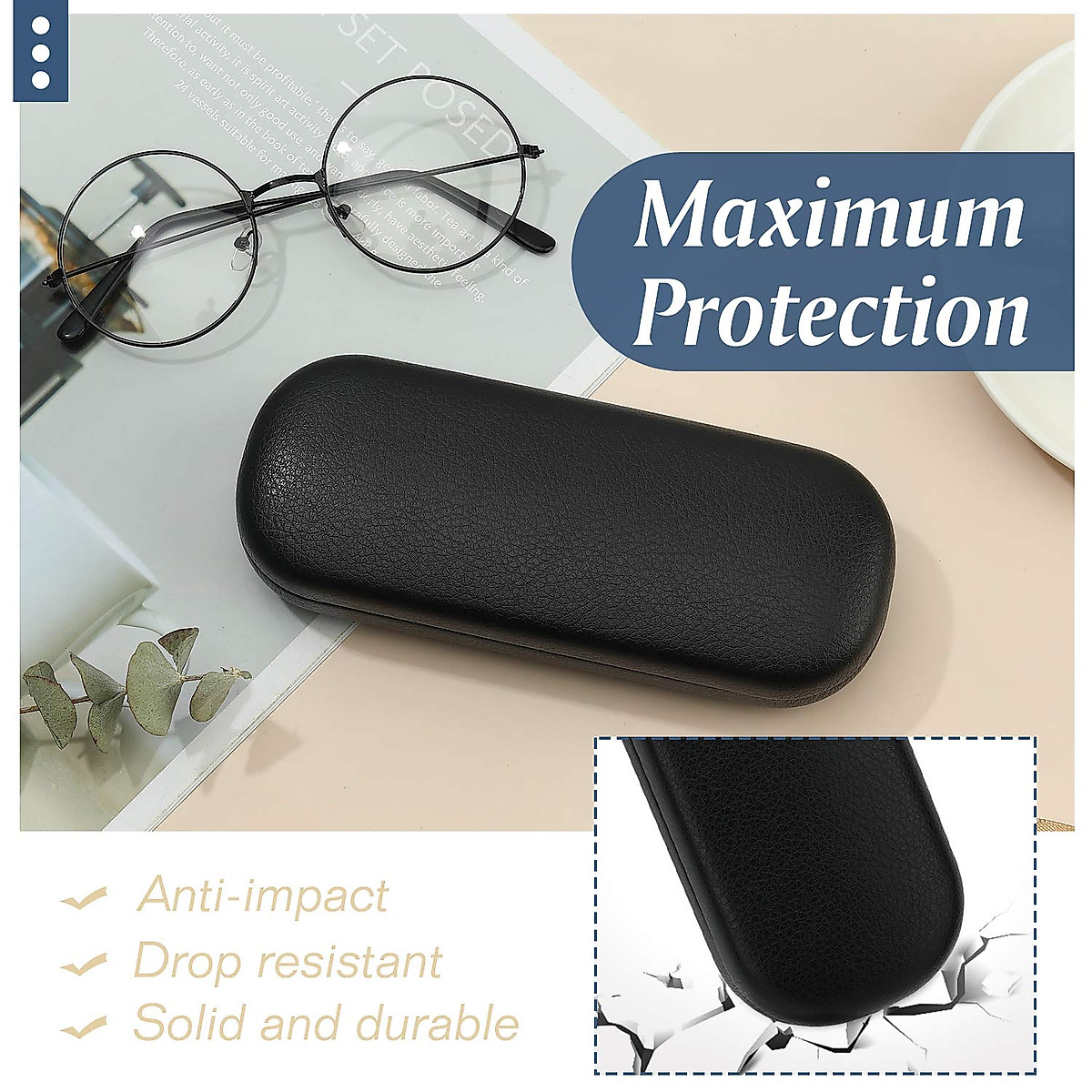 MoKo Hard Glasses Case, Hard Shell Sunglasses Case Anti-Scratch Eyeglasses Bag Portable Eyeglasses Holder Box Eyeglass Case for Women Men, Black