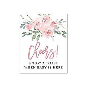 Pink Floral Champagne Baby Shower Favor Tags (2" x 2.5") - 24 Count (Cheers)