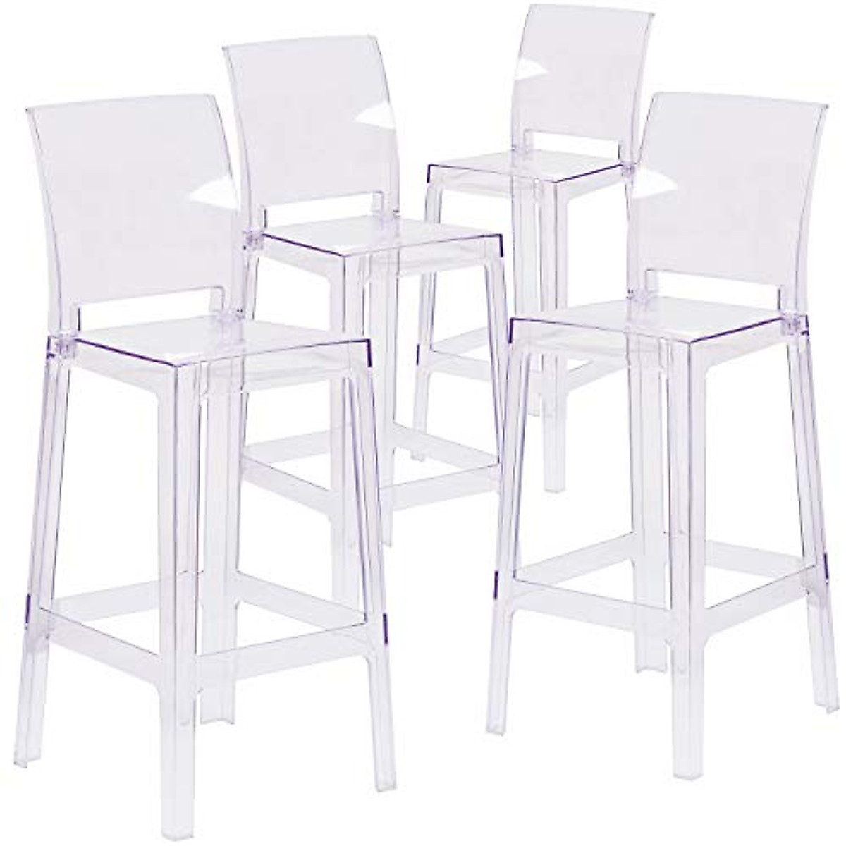 Flash Furniture 4 Pack Ghost Barstool with Square Back in Transparent Crystal