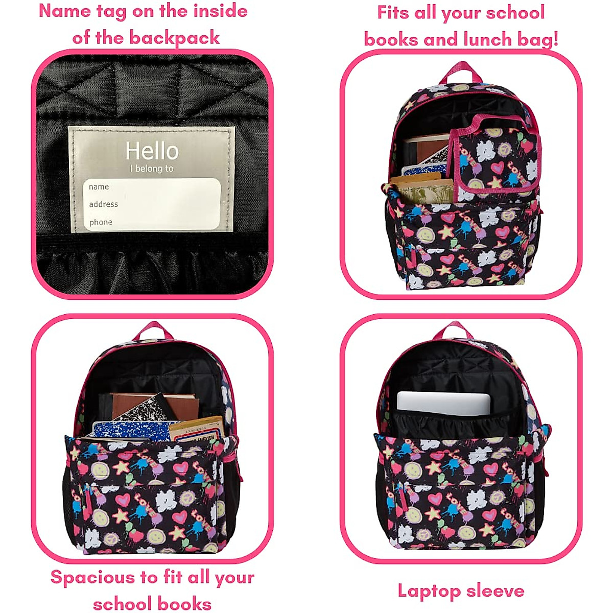 CLUB LIBBY LU Rainbow Backpack Set for Girls, 16 inch, 6 Pieces - Includes Foldable Lunch Bag, Water Bottle, Scrunchie, & Pencil Case