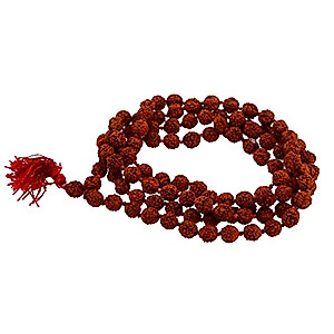 Mandala Crafts Rudraksha Mala 108 Beads - Rudraksha Beads - Nepal Knotted Rudraksha Seed Japa Mala Tibetan Prayer Beads for Rudraksha Necklace Men Women Meditation Yoga Red Tassel