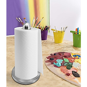 Kamenstein Perfect Tear Low Profile Stainless Steel Countertop Paper Towel Holder, Ball Finial, One Handed Pull, No Unraveling, Weighted Base Prevents Tipping, 13 Inch