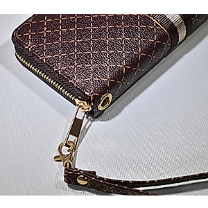 TIME WARRIOR Women's Wallet DA RFID Blocking Leather Zip Around Designer Wallets Large Phone Holder Clutch Travel Purse Wristlet Women Wallets (Brown & Gold)