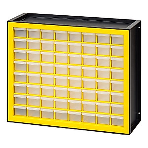 IRIS USA Screw Organizer, Hardware Storage Organizer, 64 Drawer Parts Cabinet, Plastic Drawer Storage for Hardware Crafts, Small Parts, Nuts and Bolts, Tool Storage, Scrapbook Art Hobby - Yellow