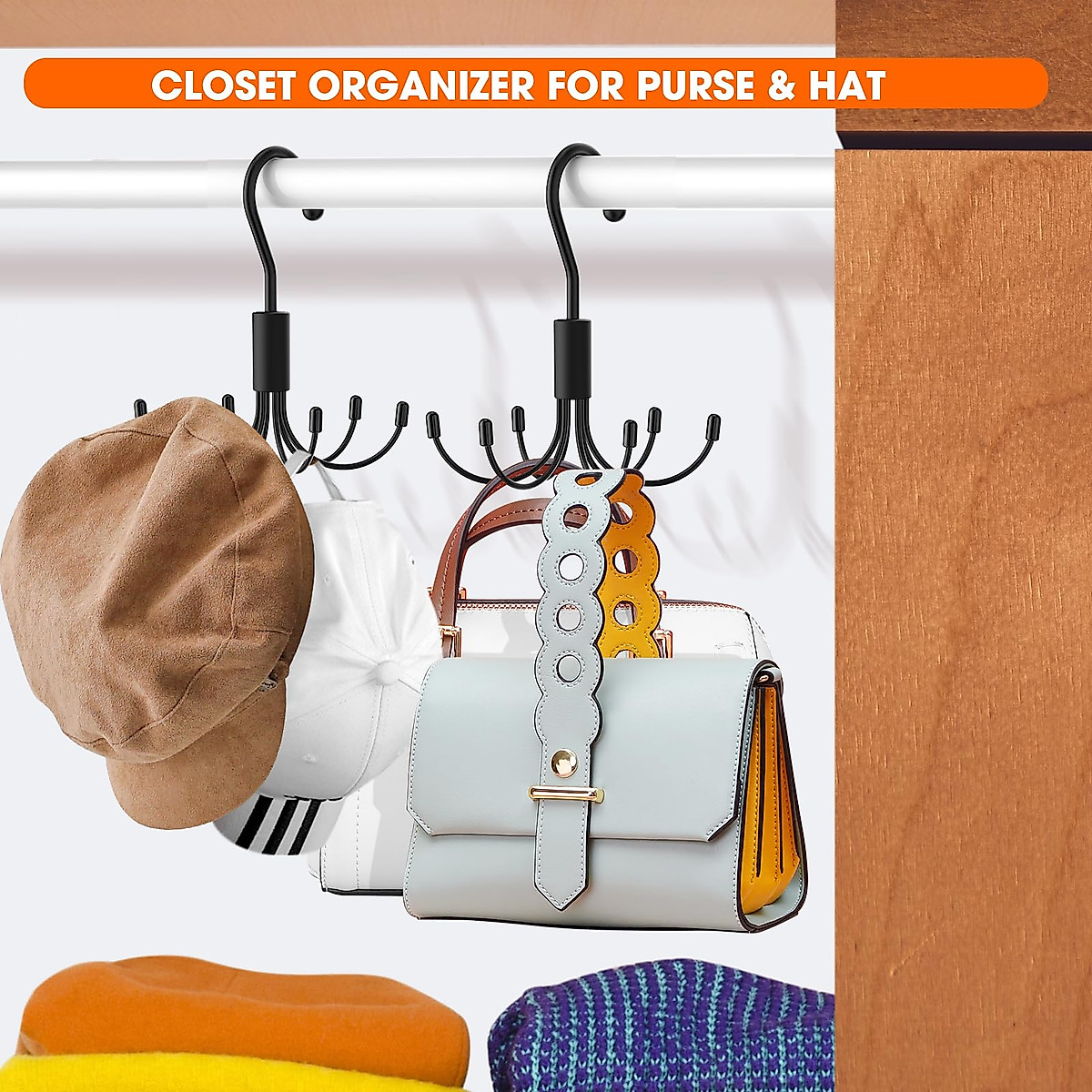 Ulimart Belt Hanger 2 Pack 12 Hooks Belt Hanger for Closet,Belt Organizer with 360 Degree Rotation,Closet Organizer and Storage for Hanging Belt,Purse,Hats,Ties,Scarves,Camisoles,Tank Top（Black）