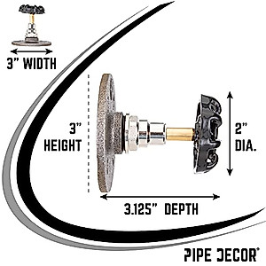 PIPE DECOR Coat Hook Black Industrial Water Spigot Valve Wall Mount with Real Iron Plumbing Flange for Home, Office or Retail Space 2-Pack