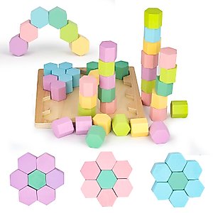 Hexablox 39pcs - Wooden Stacking Blocks - Montessori Wooden Toddler Toys for 1+ Year Old Boys Girls - Multi Use Stacking Toy, Toddler Puzzles , Color Sorting Toys for Toddlers 1-3, Building Blocks