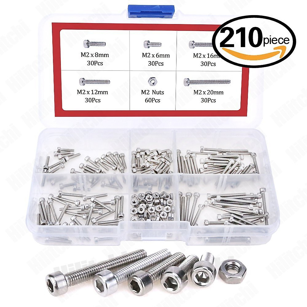 Hilitchi 420pcs M2 M3 Stainless Steel Hex Socket Head Cap Screws Nuts Assortment Kit with Box (304 Stainless Steel)