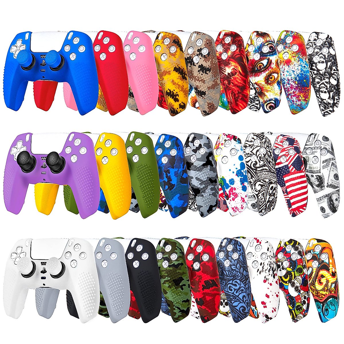 JYXETOV PS5 Controller Skin Cover Case Silicone Protective（27 Options, Free 8 Button caps, Suitable for Original Charger, Non-Slip Design, Double-Sided Printing Pattern）