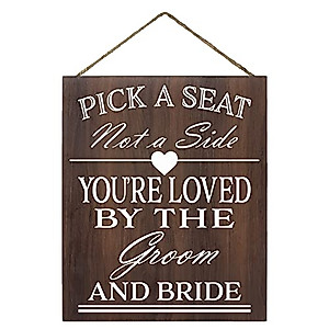 JennyGems Pick a Seat Not A Side Sign You Are Loved by the Groom and Bride, Wedding Signs and Decor for Ceremony, Brown Directional Signage, Made in USA
