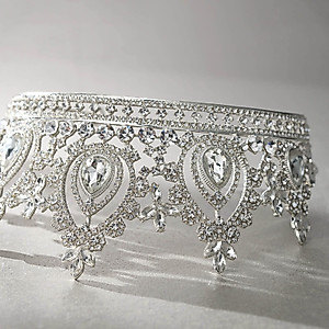 SWEETV Queen Crown for Women,Wedding Tiara for Bride,Princess Tiara,Quinceanera Pageant Crown Diadem,Crystal Headpiece for Birthday Prom,Silver