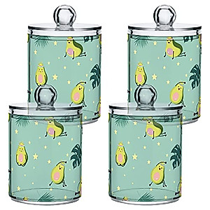 Kigai 2 Pack Apothecary Jars Cute Avocado & Palm Qtip Holder Organizer Clear Airtight Container for Cotton Swabs Food Storage 14oz Plastic Jars with Lids