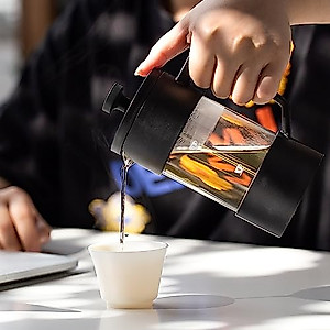 French Press Coffee Maker, Stainless Steel wlth High Borosilicate Glass Coffee Press, Both Cold and Hot Coffee Pot, Mini for Suitable for use on home kitchens, travel or offices. 350ml, Black.