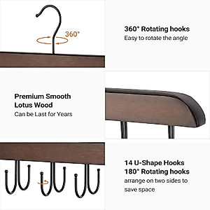 Mkono Bra Hangers for Closet Organizer Space Saving Hangers with 14 Hooks for Tank Top, Belt, Sports Bra, Ties, Scarf Holder Wooden 360° Rotating Hanger for Home Apartment Dorm Closet Storage