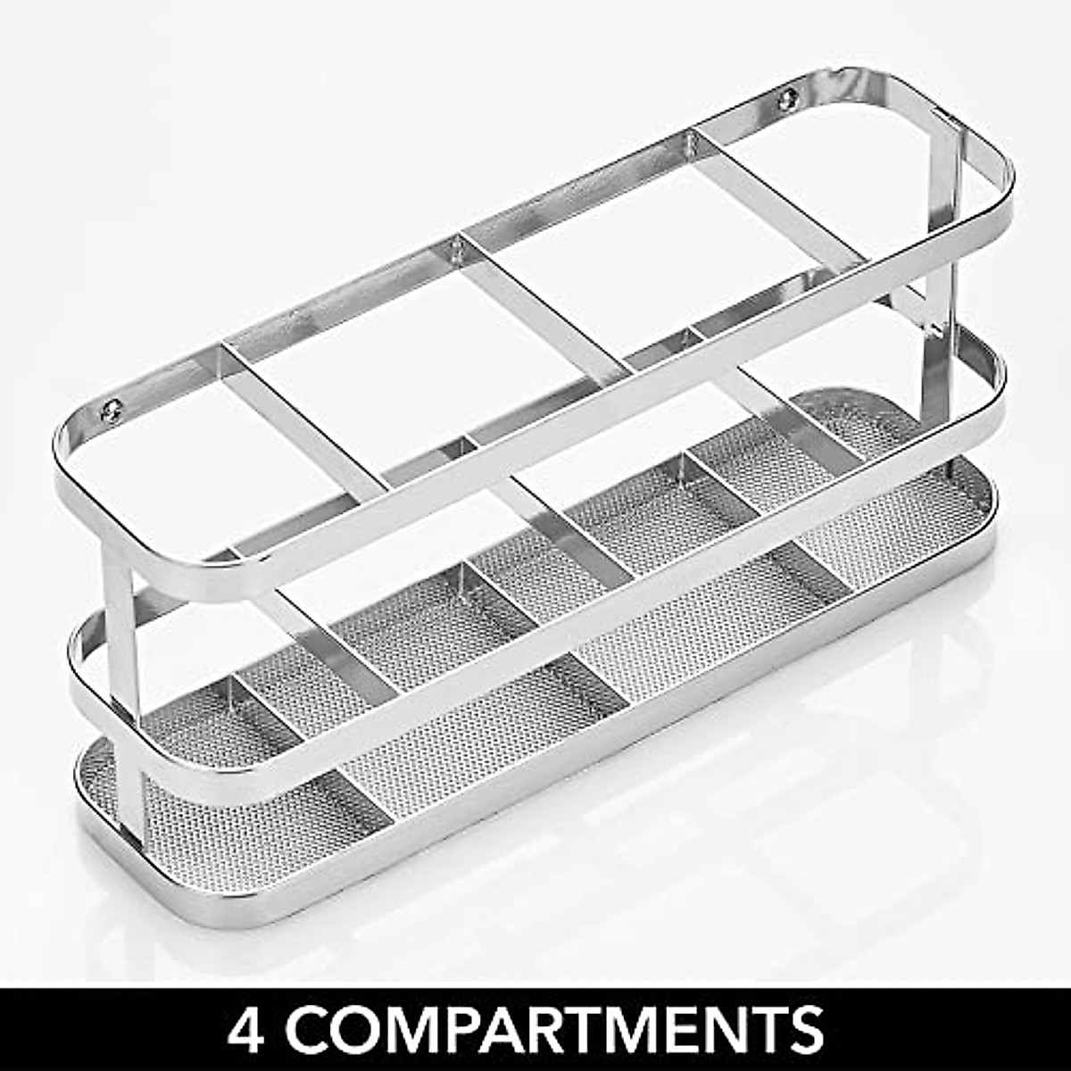 mDesign 4-Section Oval Bathroom Wall Mounted Hair Tool Storage Organizer - Metal Accessory Basket - Hanging Holder for Hair Dryer, Straightener, and Curling Iron - Carson Collection - Chrome