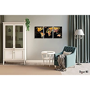 Decor MI World Map Wall Art on Canvas Black Canvas Prints Paintings 3 Pieces Canvas Map of The World Children Education Ready to Hang Map Decor Wall Artwork for Living Room Bedroom Bathroom Home