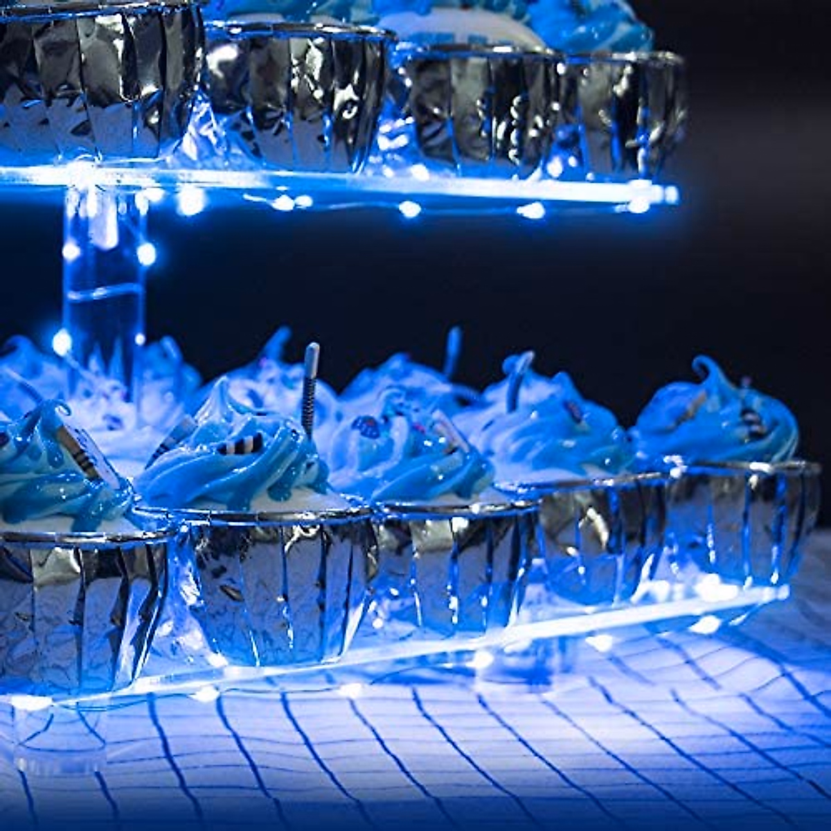 YestBuy 3 Tier Shelf Cake Pop Stand (Blue) + 5 TierPremium Cupcake Holder, Acrylic Cupcake Tower Display, Cady Bar Party Décor, Acrylic Display for Pastry Weddings, Birthday (Blue)