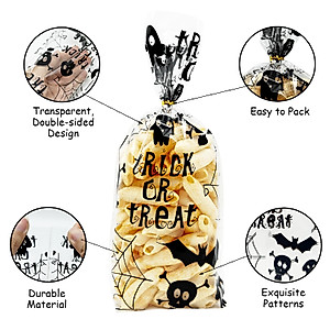 AouEtnay 120 Pcs Halloween Cellophane Treat Bags Candy Bags Halloween Goodie Bags with Tags Twist Ties for Goodie Cookie Candy Halloween Party Favor Supplies, 6 Styles