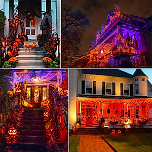 Orange Lights, 2 Packs Each 66 Feet 200 LED Solar Fairy Lights, Halloween Lights Outdoor with 8 Modes, Waterproof Twinkle Fall Lights for Patio Yard Trees Party, Black Wire