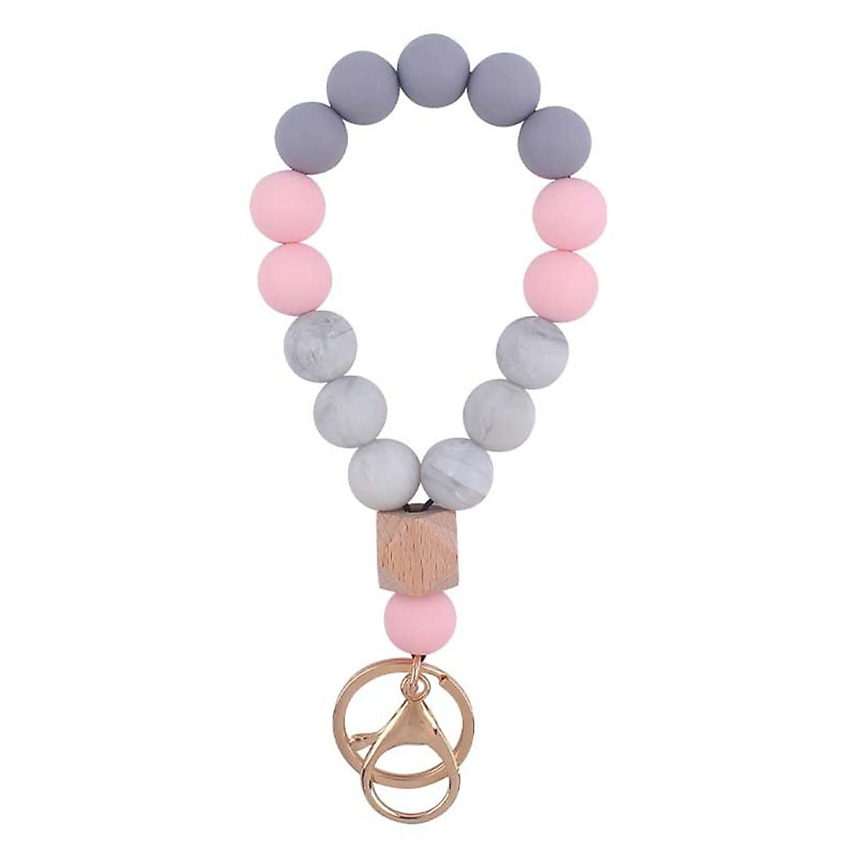 Sither Silicone Keychain Ring for Women Cute Keyring Bracelet Beaded Bangle Key Chain Car Keychain Holder for Mom Gift (pink)