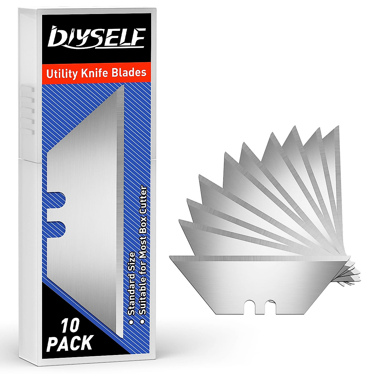 DIYSELF 10 Pack Utility Knife Blades, Box Cutter Blades, Utility Blades, Sk5 Steel Blades for Box Cutter, Sturdy Knife Blades for Razor Blades Utility Knife, Sturdy Knife Blades, Utility Razor Blades