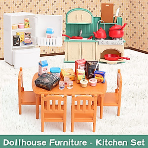 Dollhouse Furniture Set for Kids Toys Miniature Doll House Accessories Pretend Play Toys for Boys Girls & Toddlers Age 3+ with Kitchen