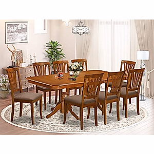 East West Furniture NAAV9-SBR-C Dining Set, Linen Fabric Seat