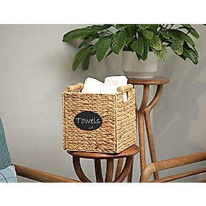 Storage Basket with Wooden Handles Made of Water Hyacinth Woven - Farm, Drawer, Wardrobe, Warehouse, Multipurpose Collapsible Storage Organizer, 4-Pack,Natural Water Hyacinth Color, Ellinia