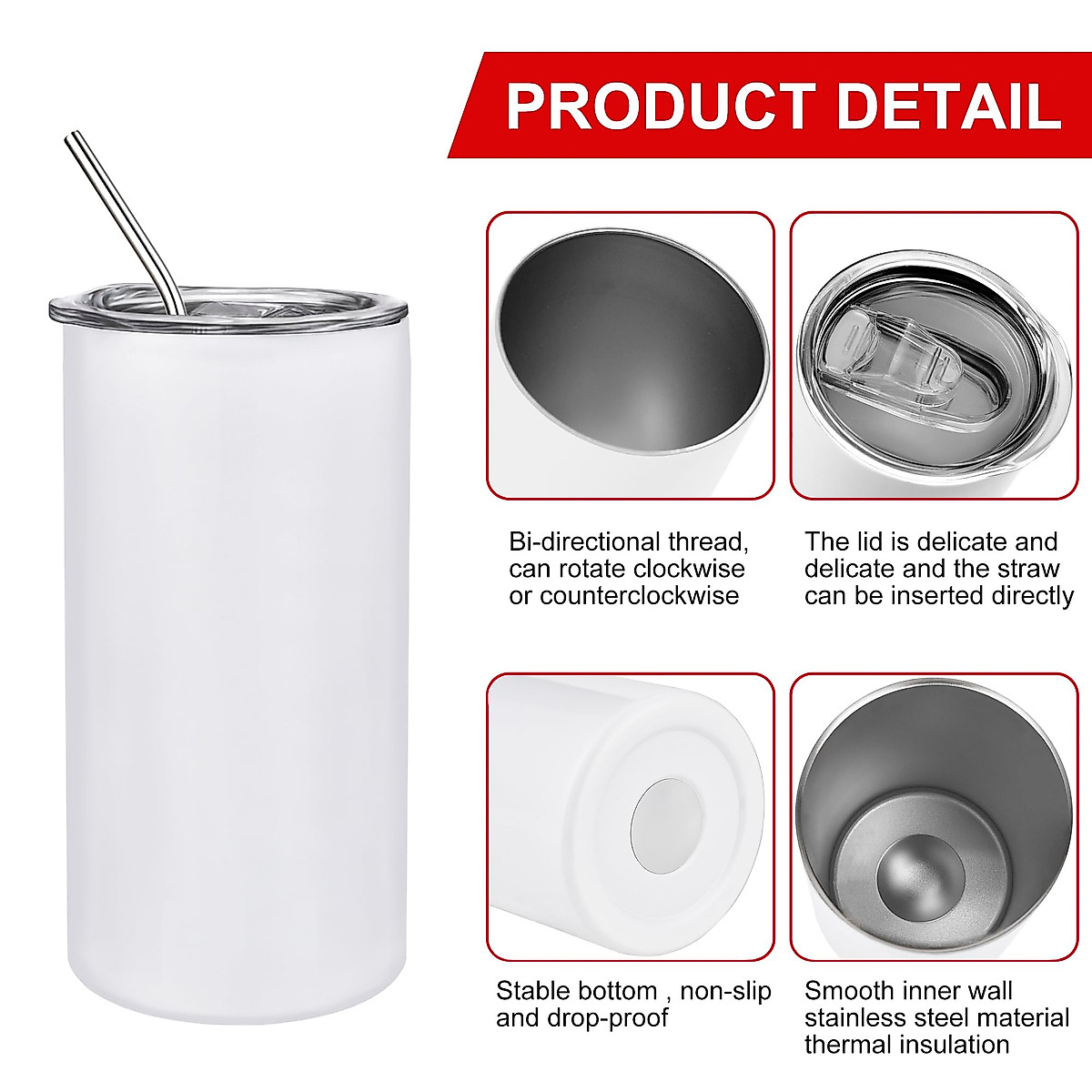 JYLJINGYULI 6 Pack 12 oz Sublimation Tumblers Blanks, 12oz Sublimation Tumbler Cups Blank Bulk, Straight Skinny Insulated Cup Stainless Steel Water Bottle with Lid and Straw for Craft DIY…