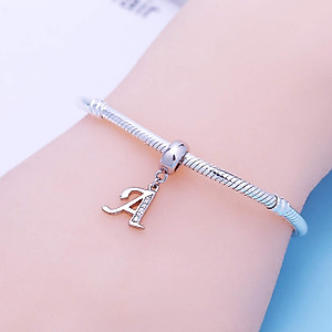 925 Sterling Silver Charms Alphabet Beads fit Pandora Charm Bracelets A-Z Letter Initial Spacer Dangle Clear CZ Stone Authentic for Snake Chain Bracelets (A)