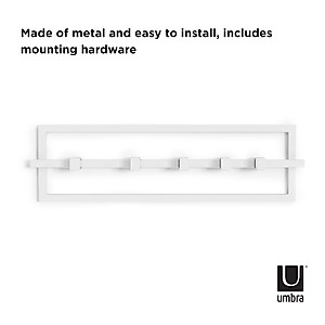 Umbra Cubiko Wall Mounted Modern, Sleek, Space-Saving Hanger with Retractable Hooks to Hang Coats, Scarves, Purses and More, 5, White