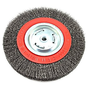Forney 72762 Wire Bench Wheel Brush, Wide Face Coarse Crimped with 1/2-Inch and 5/8-Inch Arbor, 8-Inch-by-.014-Inch