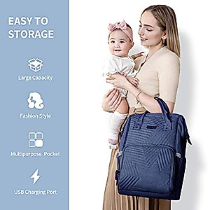 SUNVENO Baby Diaper Backpack Large Capacity Travel Nappy Bag for Mom Dad, Blue