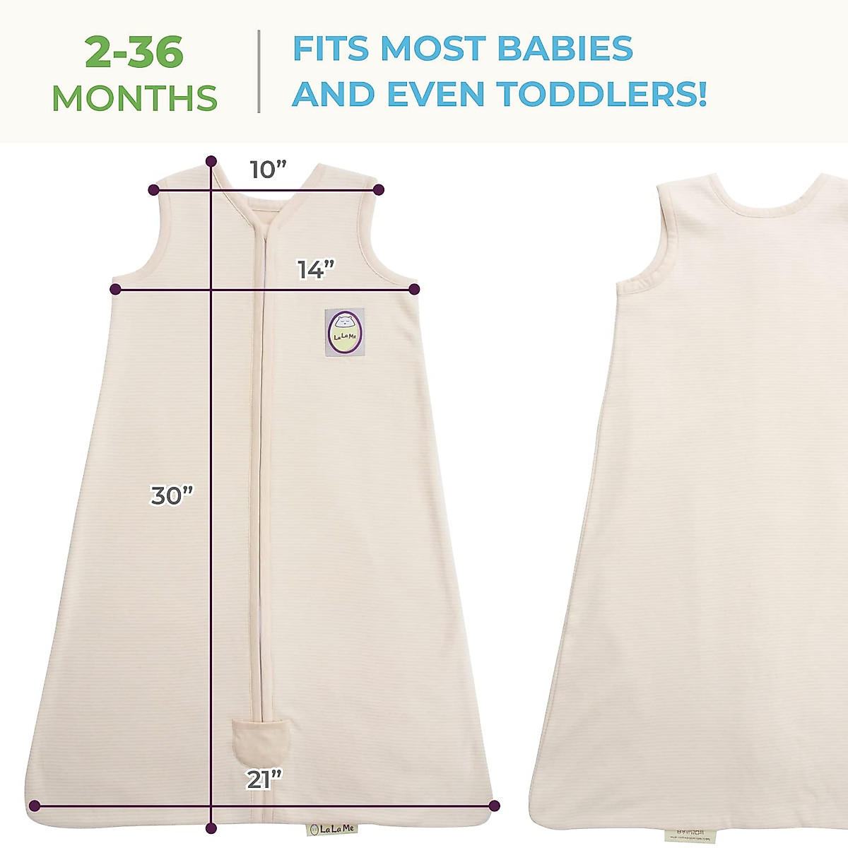 LALAME Organic Cotton Wearable Baby Blanket 1 TOG Sleep Sack |Swaddle Sleeping Bag - Machine Washable | Age 2 to 36 Months