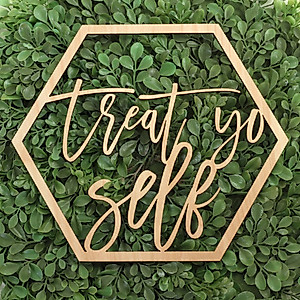 Koyal Wholesale Wood Treat Yo Self Sign, Wedding Display, Party Banner, Event Decorations for Wedding Engagement Bridal Shower Baby Shower Birthday Party (Treat Yo Self)
