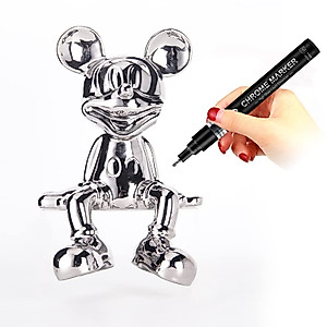 4Pcs Liquid Mirror Chrome Marker Set, DIY Silver & Gold Alcohol Paint Pump Pens(1mm,3mm), Double Pack of Both Fine and Medium Tip Paint Markers for on Any Surface, Get 2 Replaceable Nibs 2mm FREE