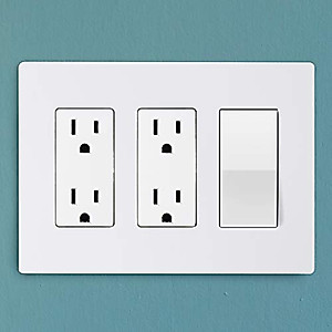 Bates- Screwless Decorator Wall Plates, Three Gang Switch Plate Covers, 3 Pack, Screwless Wall Plates 3 Gang, White Switch Plate Covers, Switch Cover Plate, Wall Switch Cover, Electrical Outlet Cover