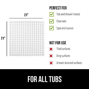 Gorilla Grip Patented Shower Stall Mat, 21x21, Machine Washable, Square Bathroom Bath Tub Mats for Stand up Showers and Small Bathtubs, Drain Holes Keep Floor Clean, Suction Cups, Soft on Feet, Clear