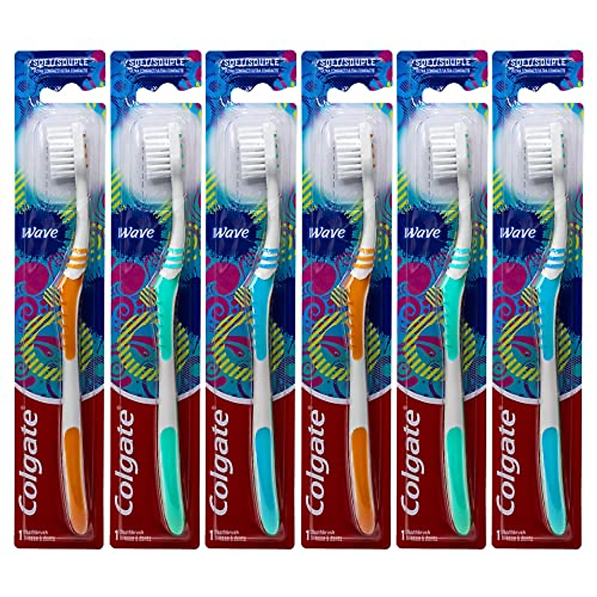 Colgate Wave Toothbrush, Ultra Compact , Soft (Colors Vary) - Pack of 6