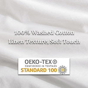 NEXHOME PRO Cotton Duvet Cover Kids Twin Size Linen Look White Organic Natural 100% Washed Cotton Duvet Cover Set 2 Pieces Bedding Set with Zipper Closure and Corner Ties, Breathable(No Comforter)