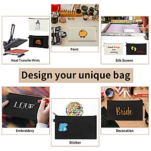 Muka 6 Pack Canvas Zipper Pouch Cosmetic Black Makeup Bag Travel Toiletry - Gold Zipper