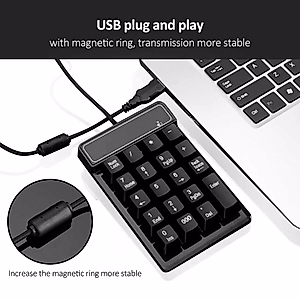 Kadaon USB Number Pad, 19 Keys Waterproof Silent Numeric Keypad with Mini USB cable, for Laptop/Notebook, Compatible with Windows System